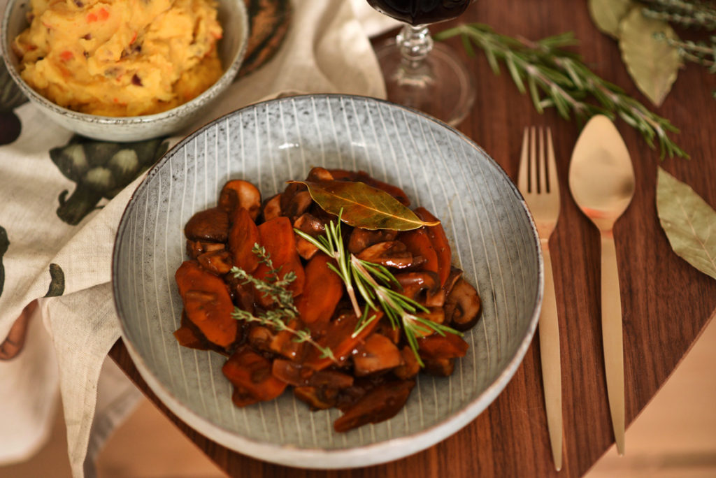 Rezept: herbstliches Pilz-Ragout mit Kürbis-Kartoffel-Püree ...